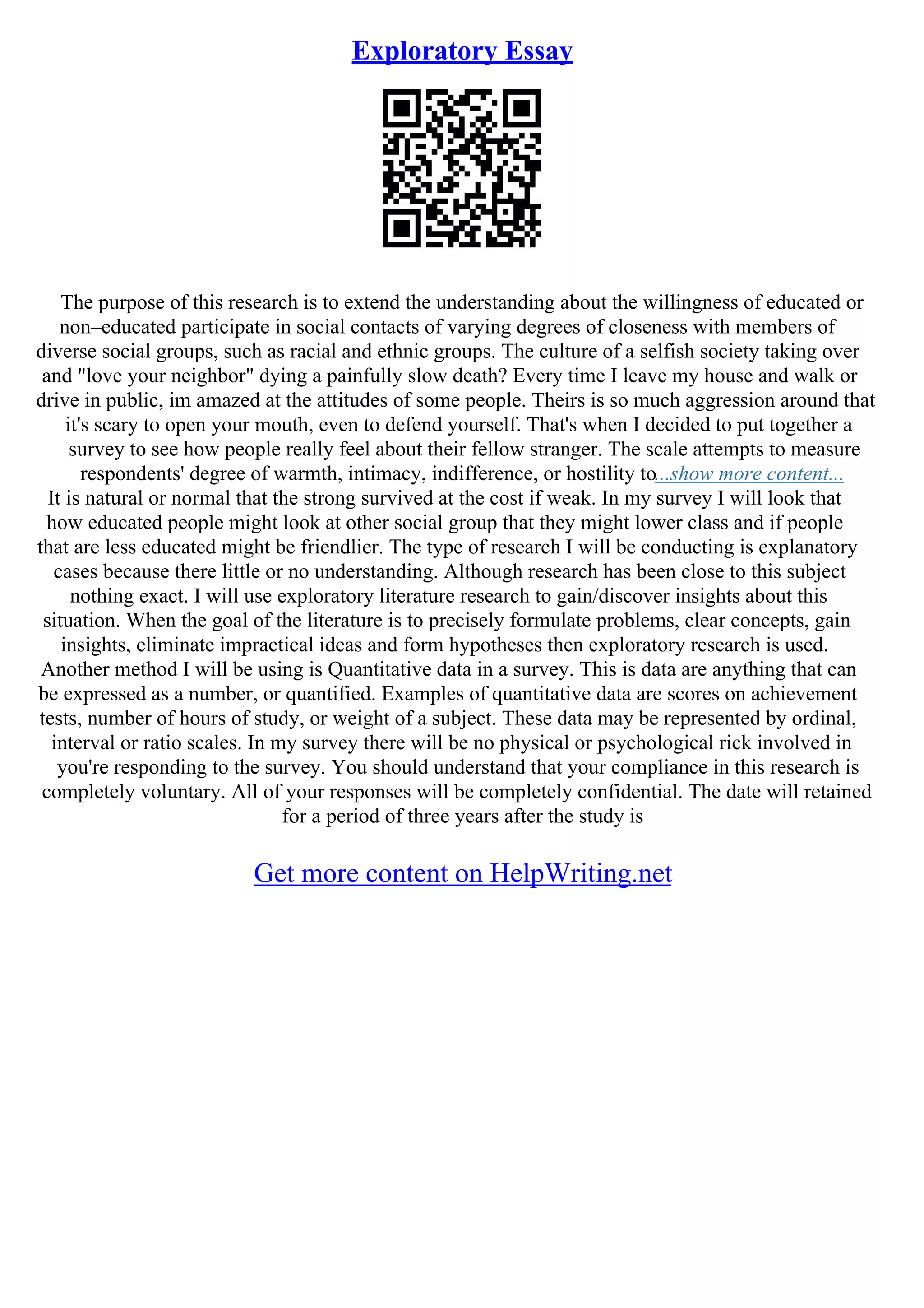 Example Exploratory Essay | PDF