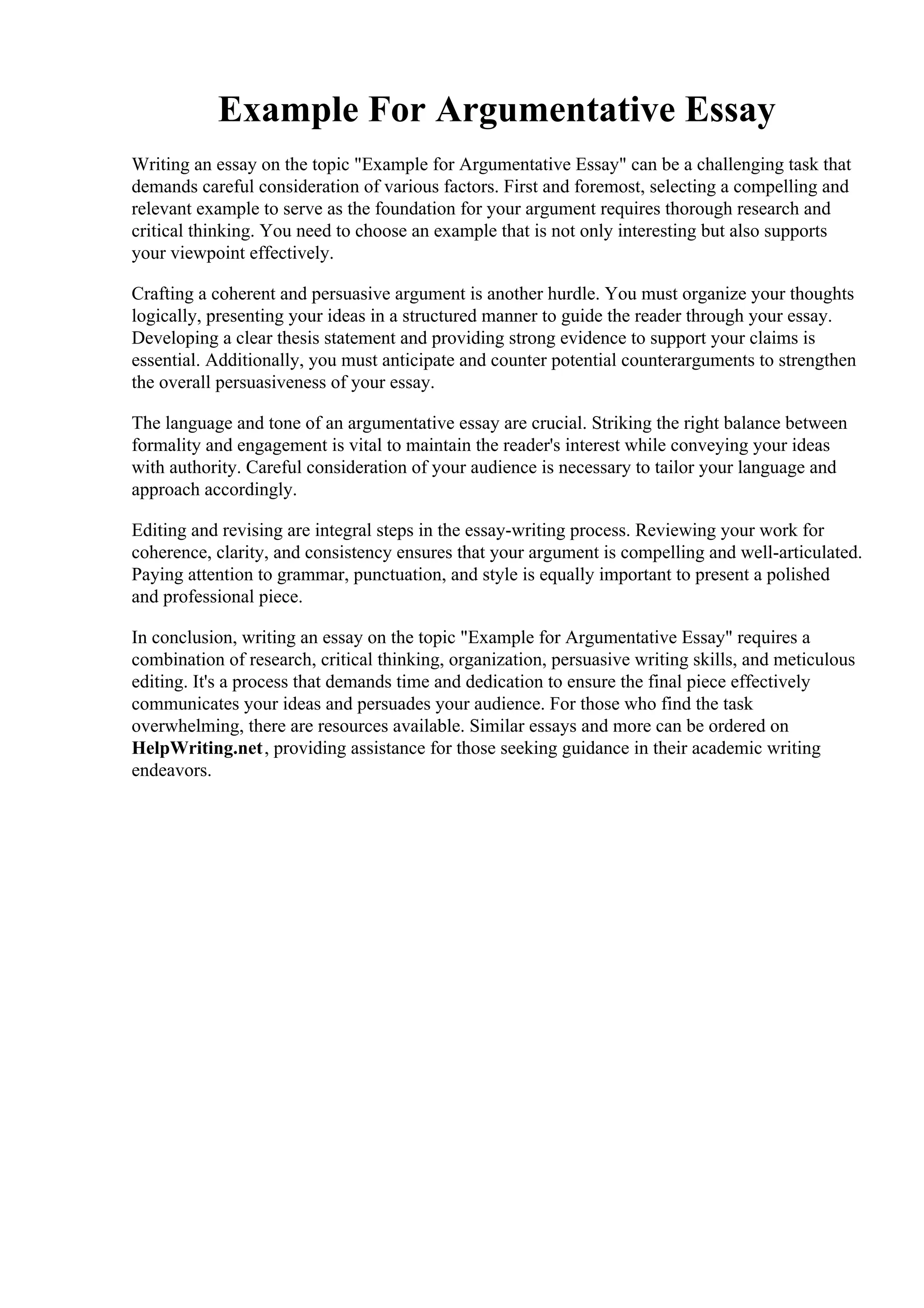 Example For Argumentative Essay | PDF