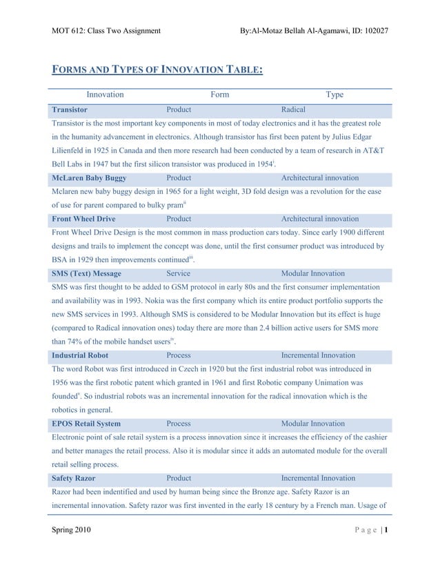 Example for Innovation Degree of Novelty | DOCX