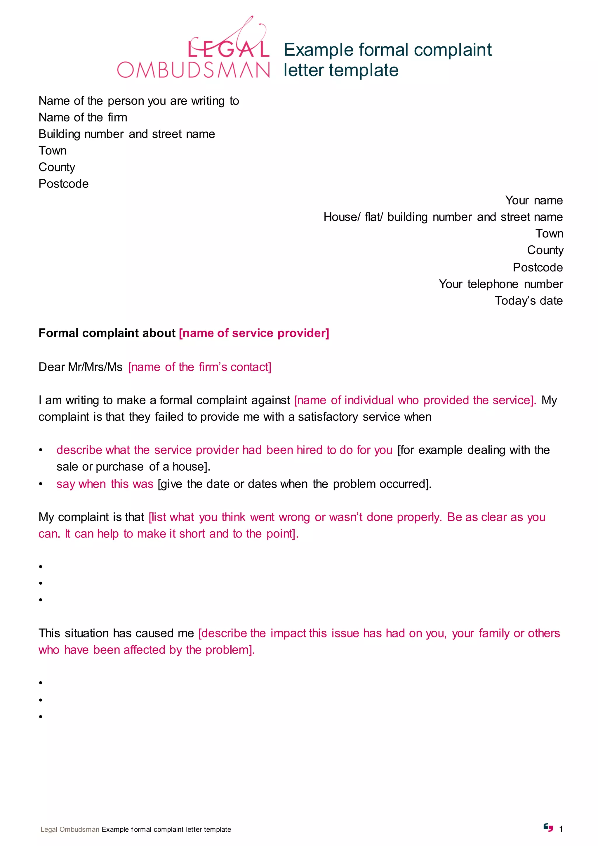 Example formal complaint letter template | PDF