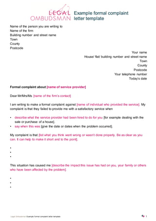 Example formal complaint letter template | PDF