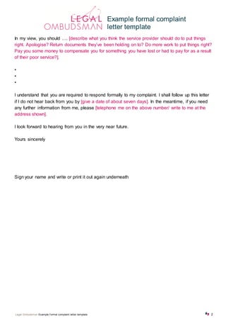Example formal complaint letter template | PDF