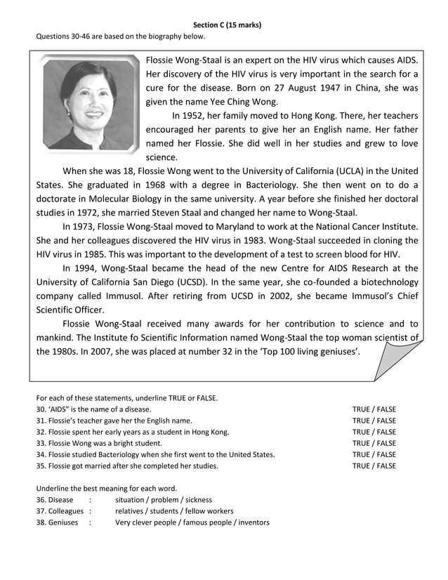 Example for PT3 mid year examination (reading) | DOCX | Secondary ...