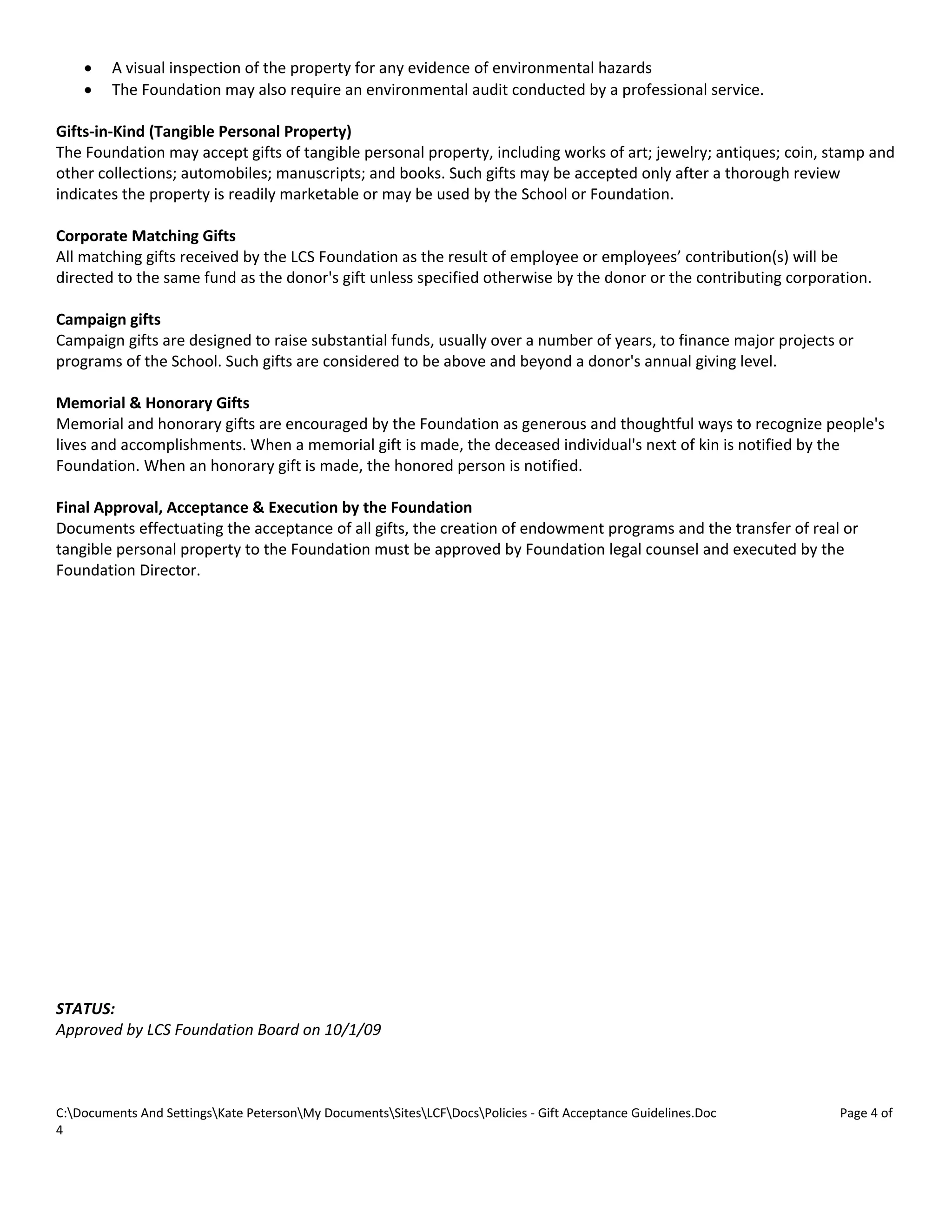 Example gift acceptance guidelines | PDF