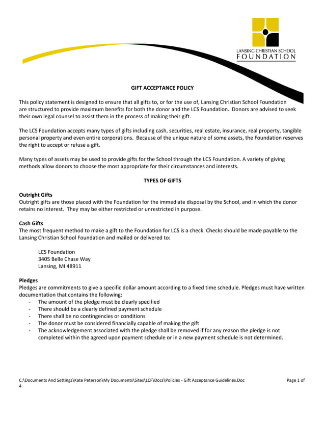 Example gift acceptance guidelines | PDF