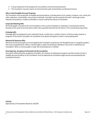 Example gift acceptance guidelines | PDF