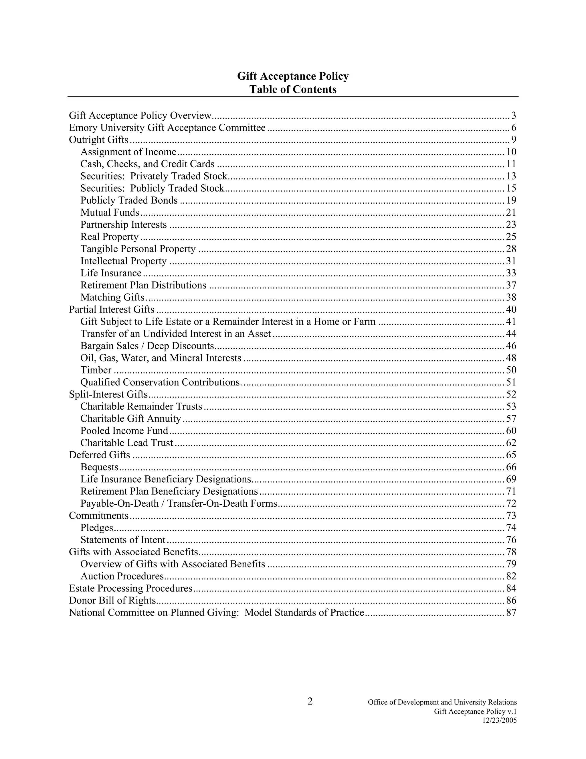 Example gift acceptance policy | PDF