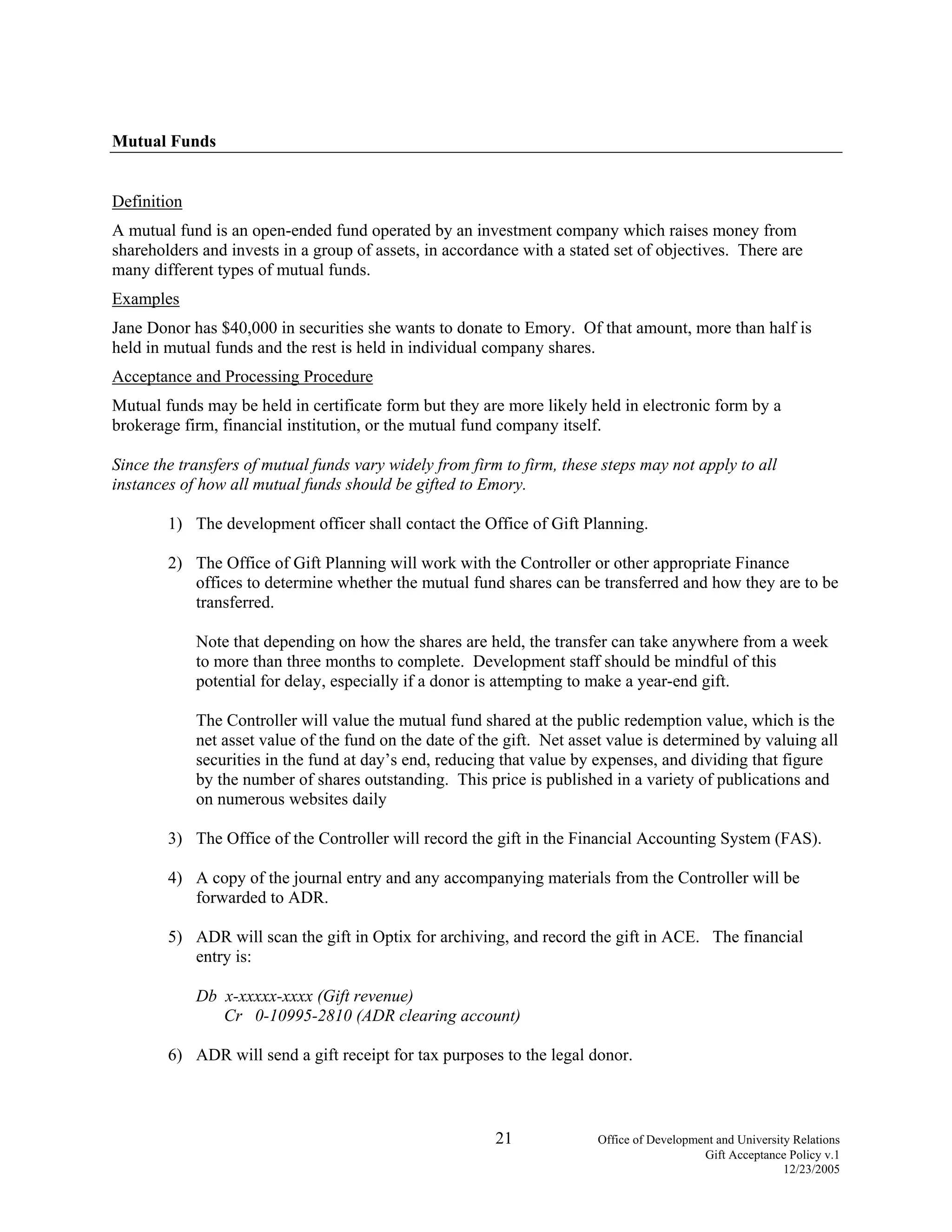 Example gift acceptance policy | PDF