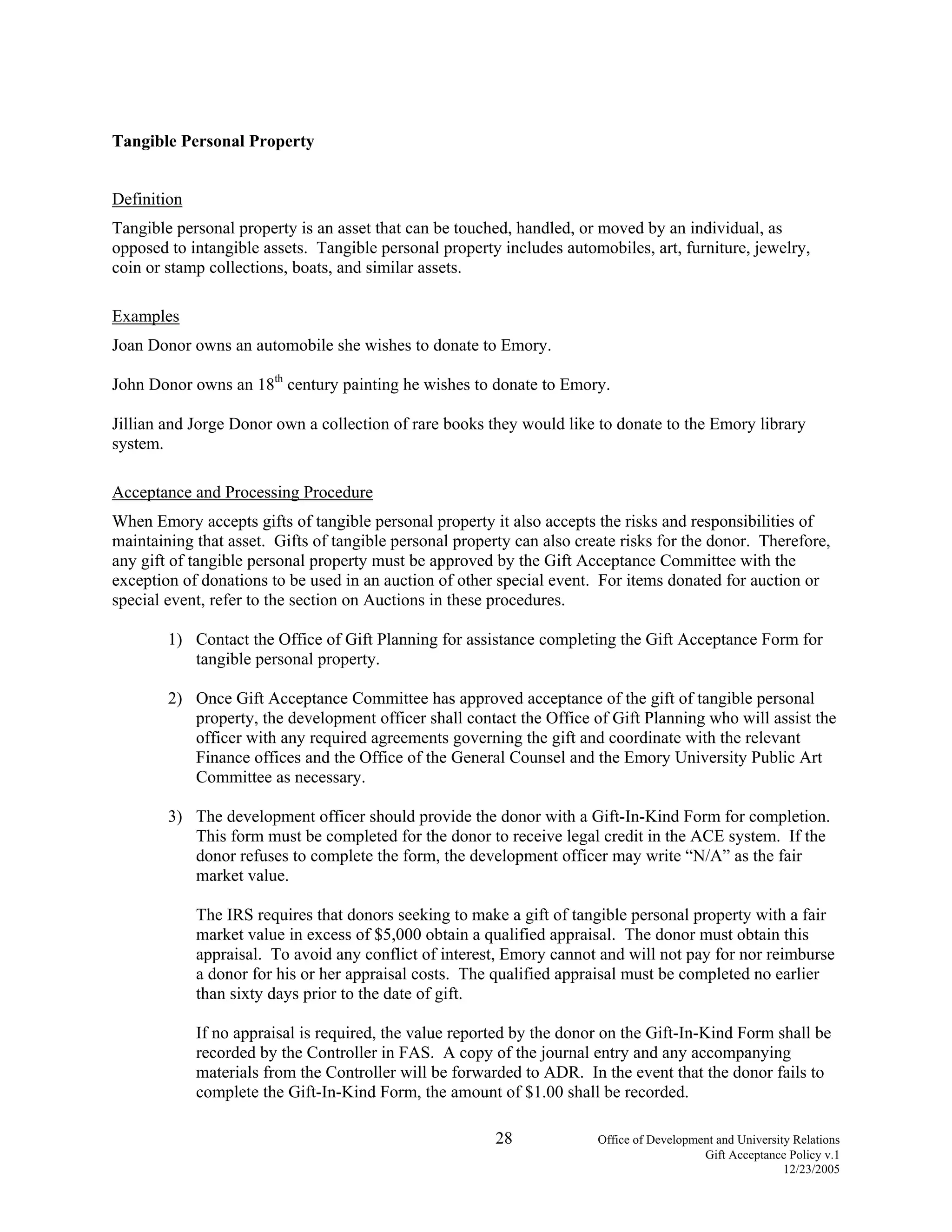 Example gift acceptance policy | PDF