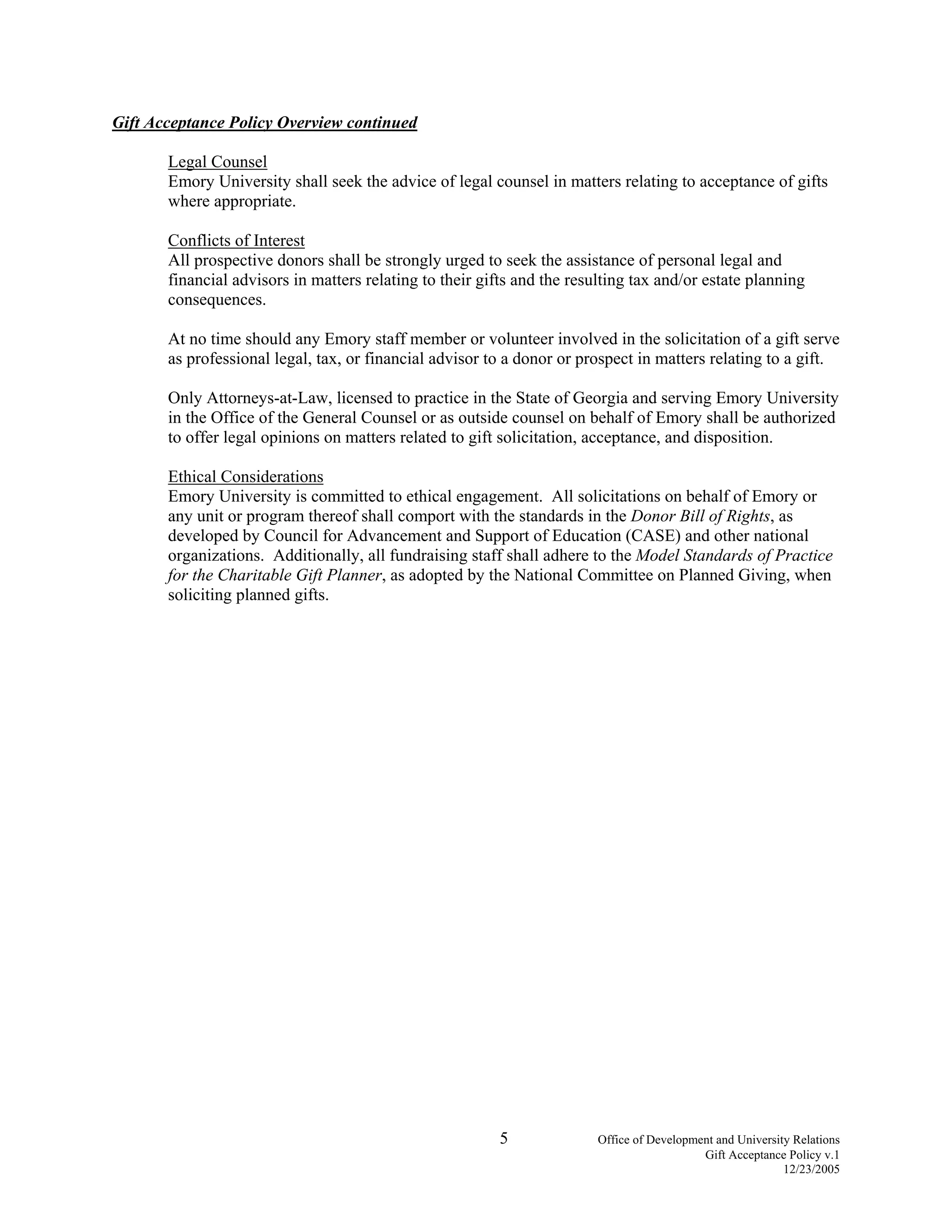 Example gift acceptance policy | PDF