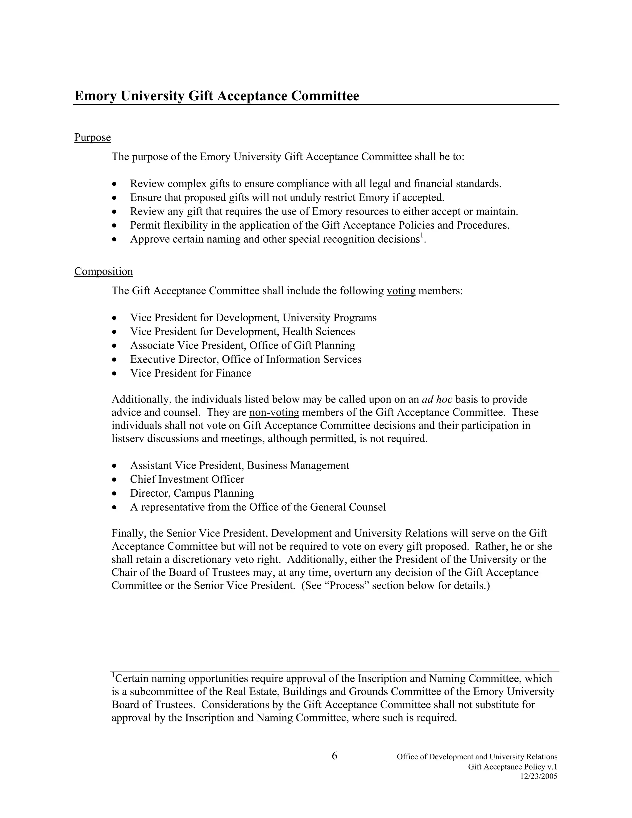 Example gift acceptance policy | PDF