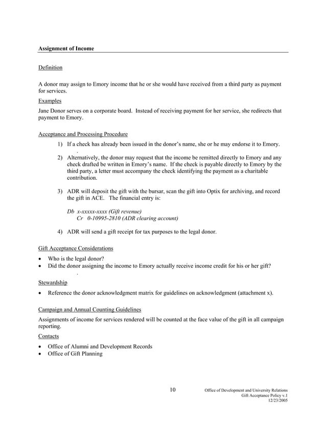 Example gift acceptance policy | PDF