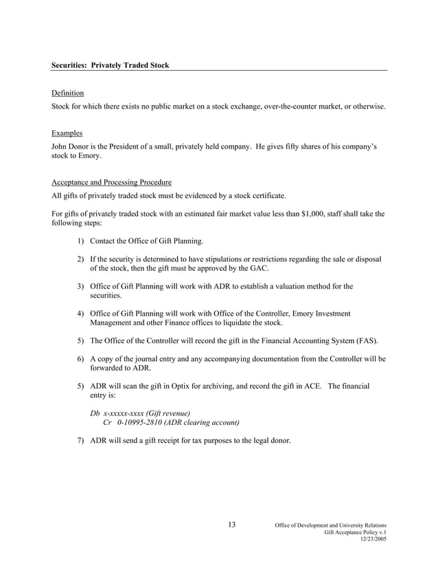 Example gift acceptance policy | PDF