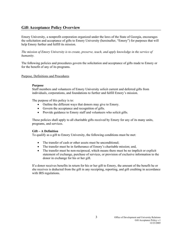 Example gift acceptance policy | PDF