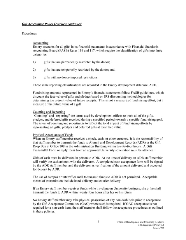 Example gift acceptance policy | PDF