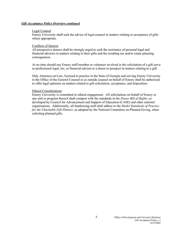Example gift acceptance policy | PDF