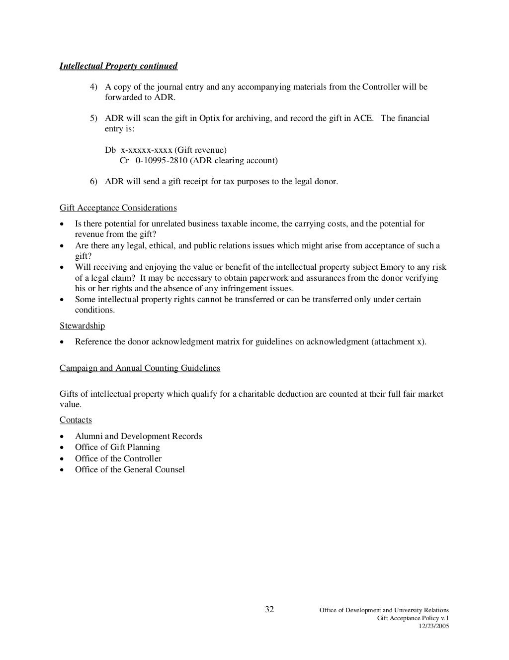 Example gift acceptance policy