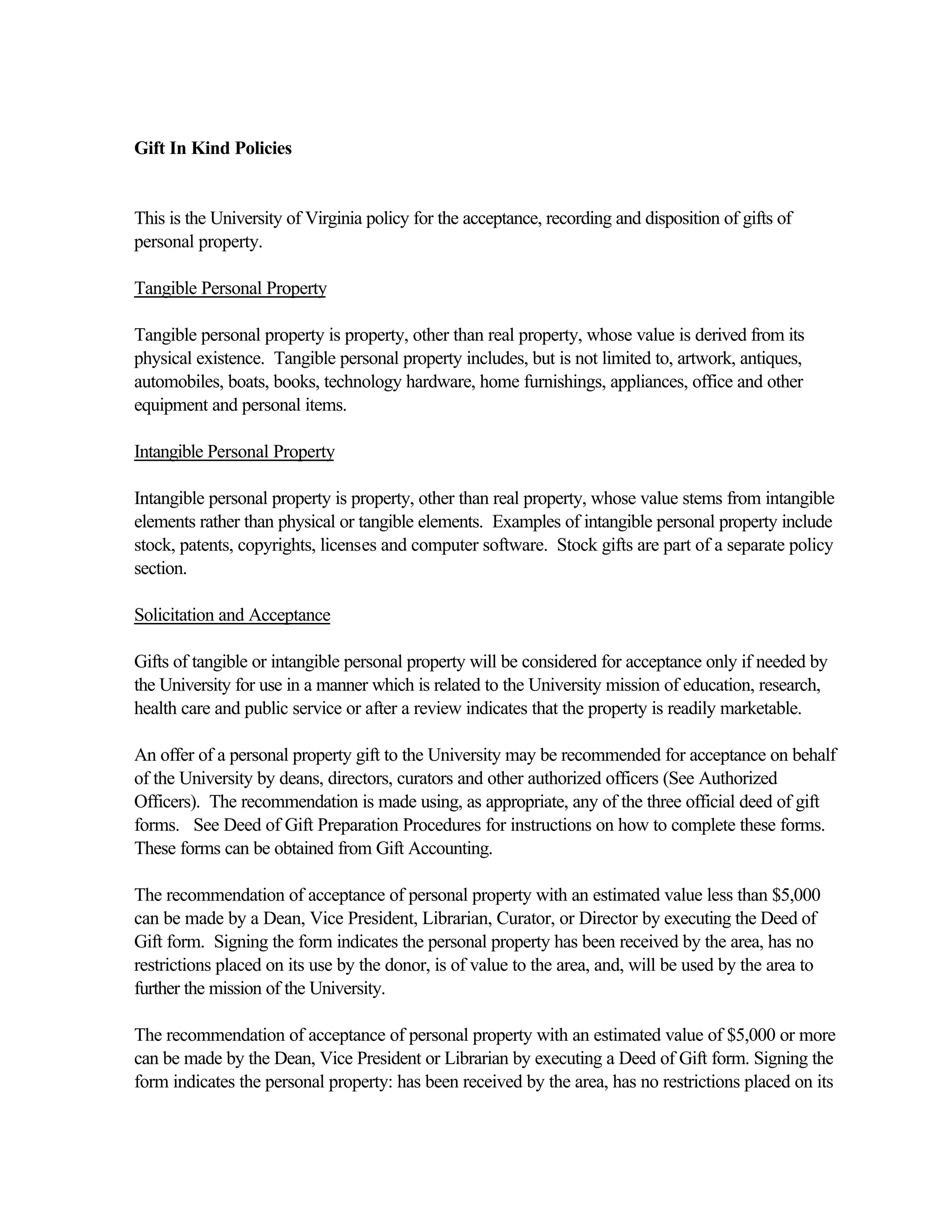 Example gift in kind policy | PDF | Personal Taxes | Personal Finance