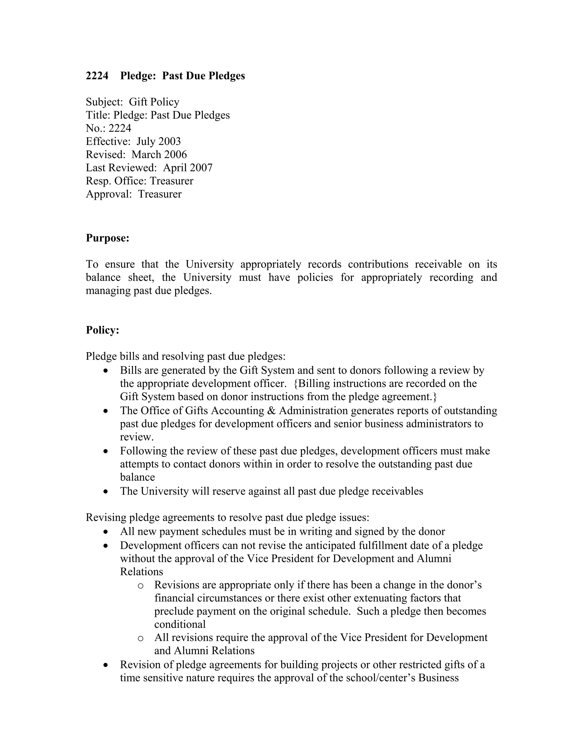 Example gift policy manual | PDF