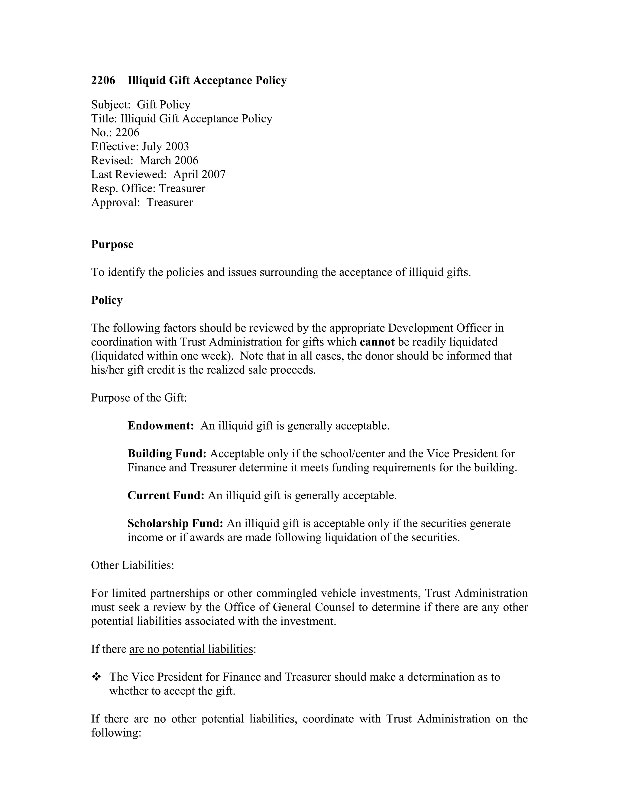 Example gift policy manual | PDF