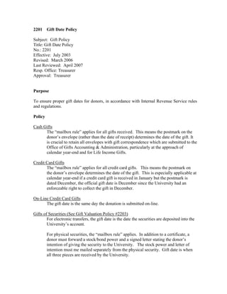 Example gift policy manual | PDF