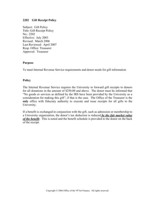 Example gift policy manual | PDF