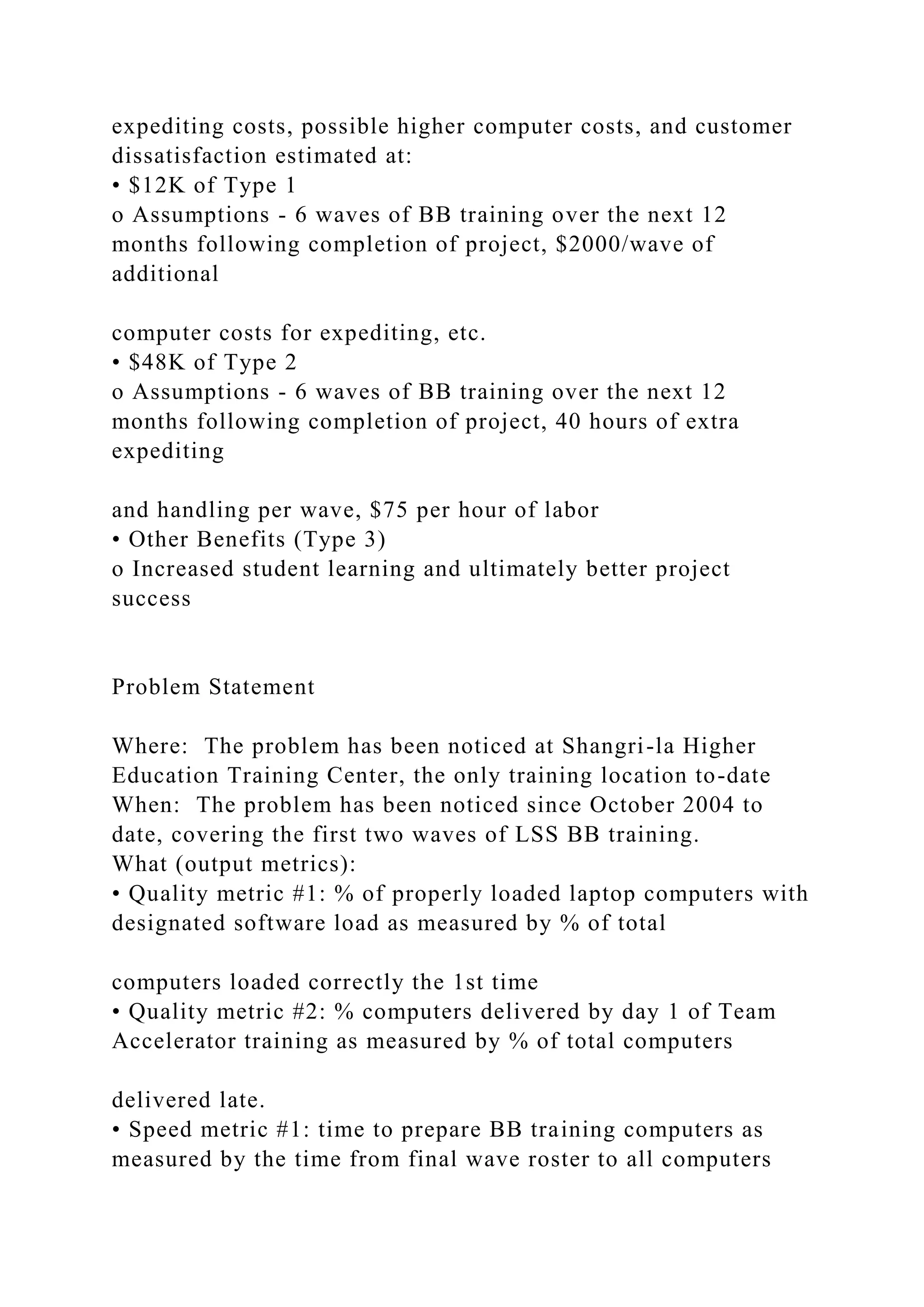 Example Lean Six Sigma Charter Enclosure 2, LSS.docx