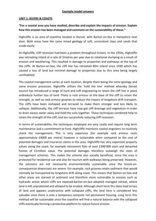 Example model answers for OCR B Geography GCSE | DOCX