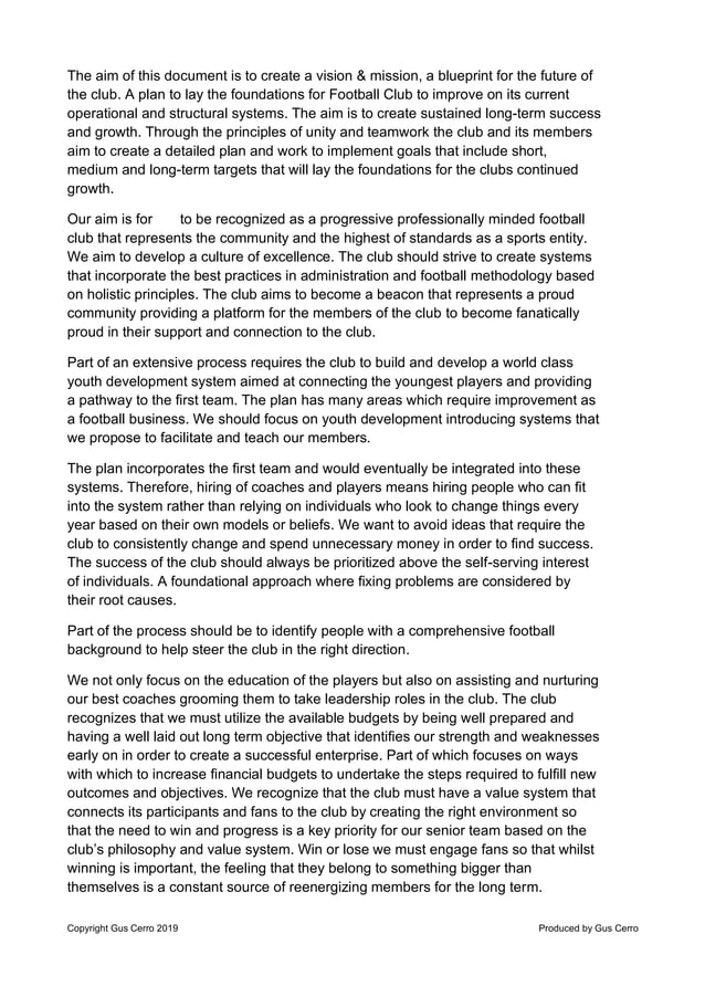 Example of a club mission statement; curriculum | PDF