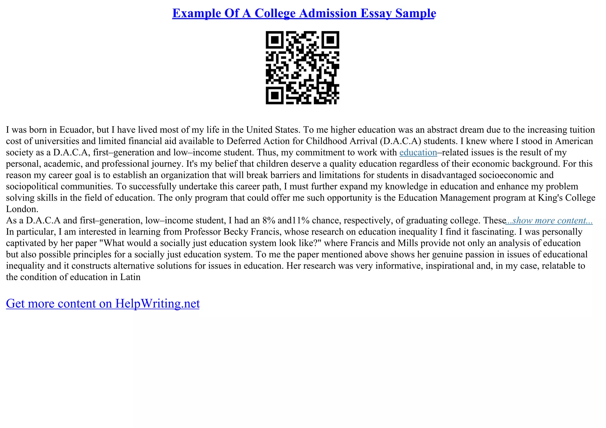 Example Of A College Admission Essay Sample | PPT
