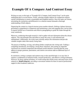 Example Of A Compare And Contrast Essay | PDF