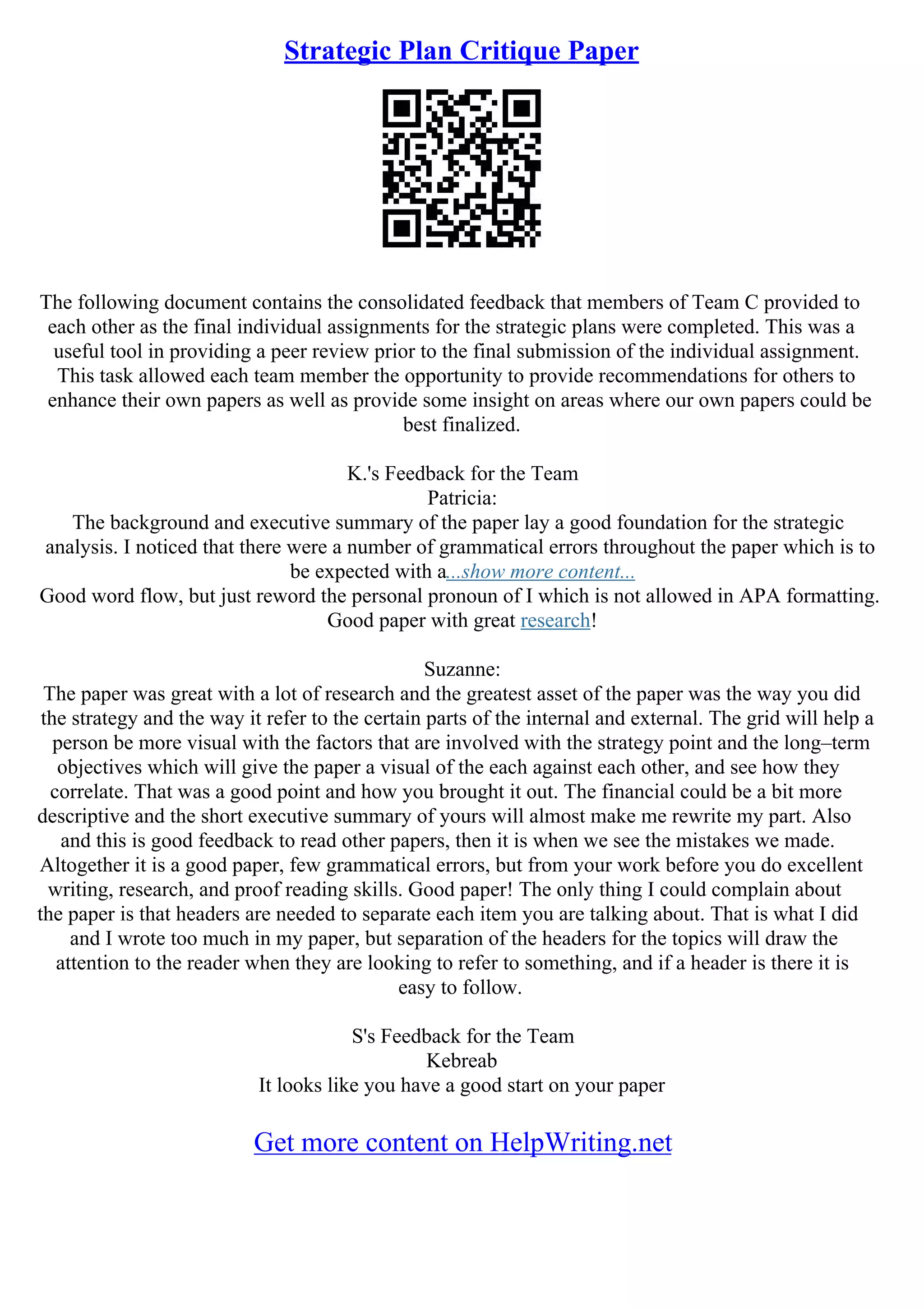 Example Of A Critique Essay | PDF