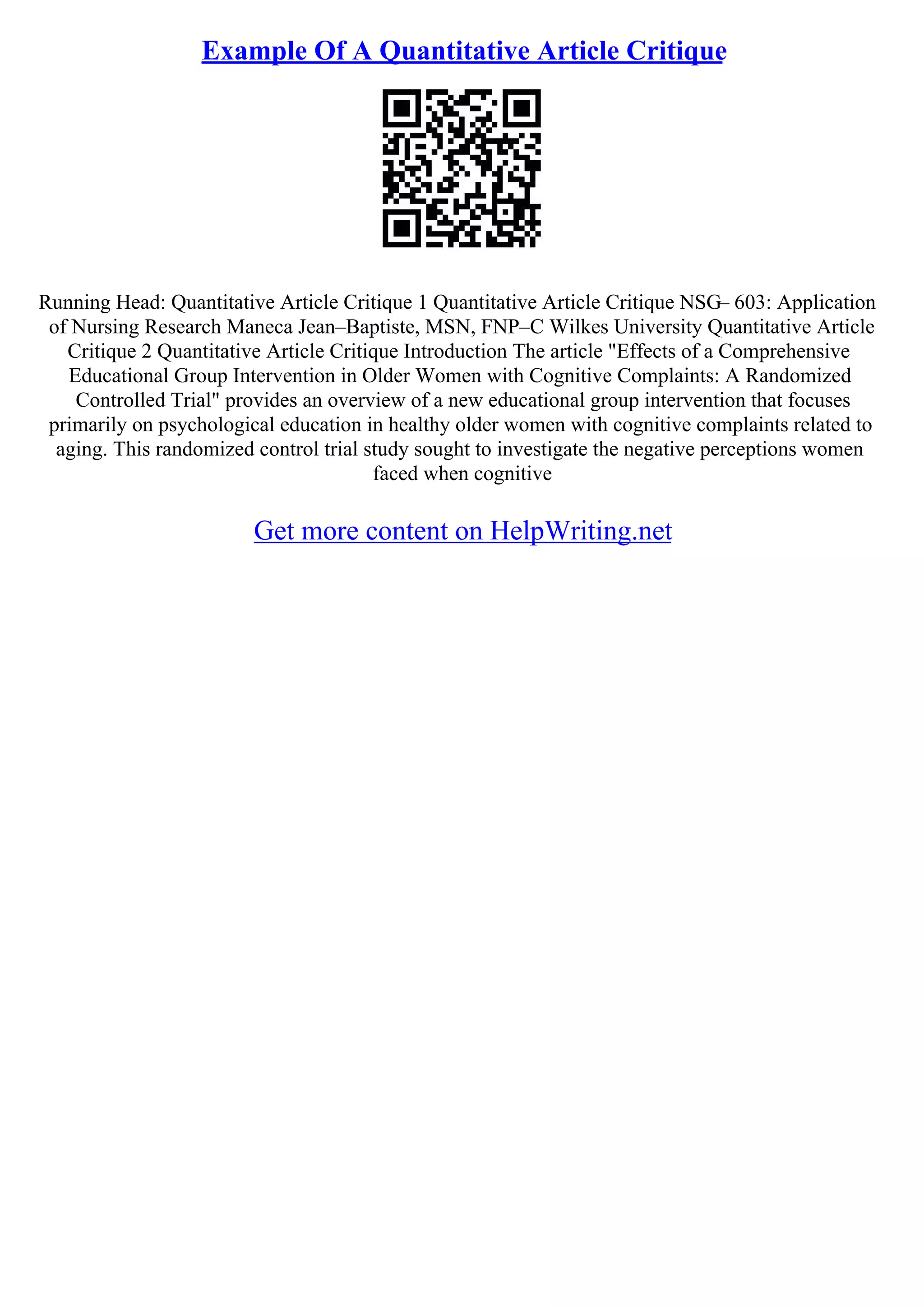 Example Of A Critique Essay | PDF