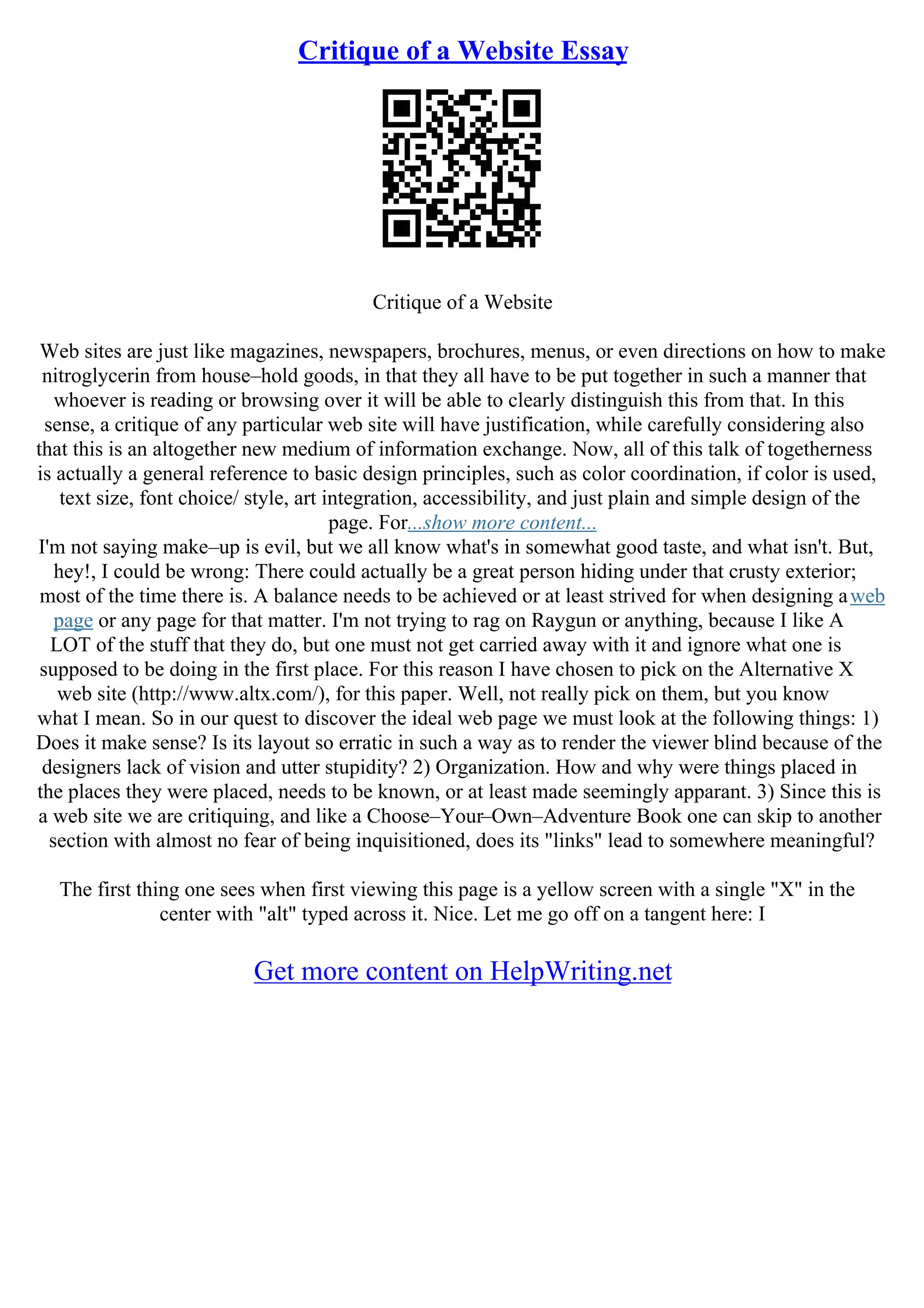 Example Of A Critique Essay | PDF