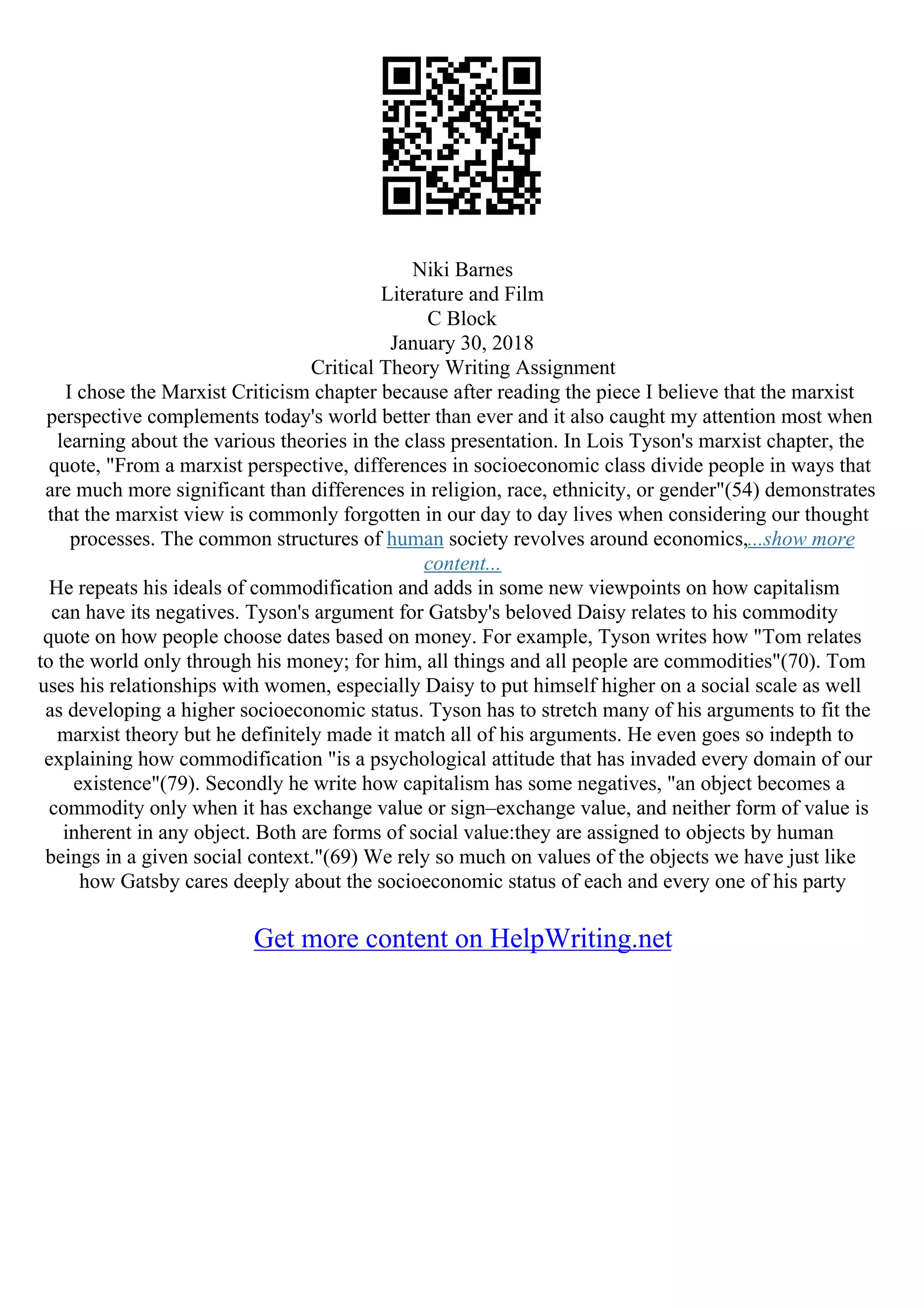 Example Of A Critique Essay | PDF