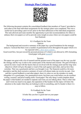 Example Of A Critique Essay | PDF