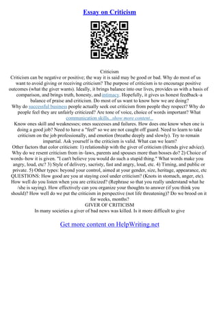 Example Of A Critique Essay | PDF