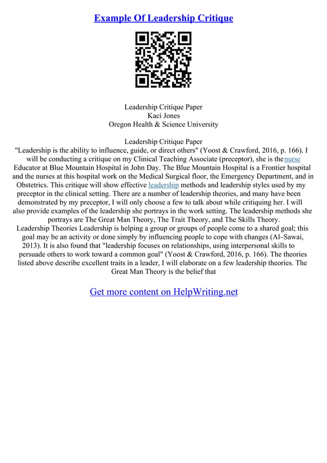 Example Of A Critique Essay | PDF