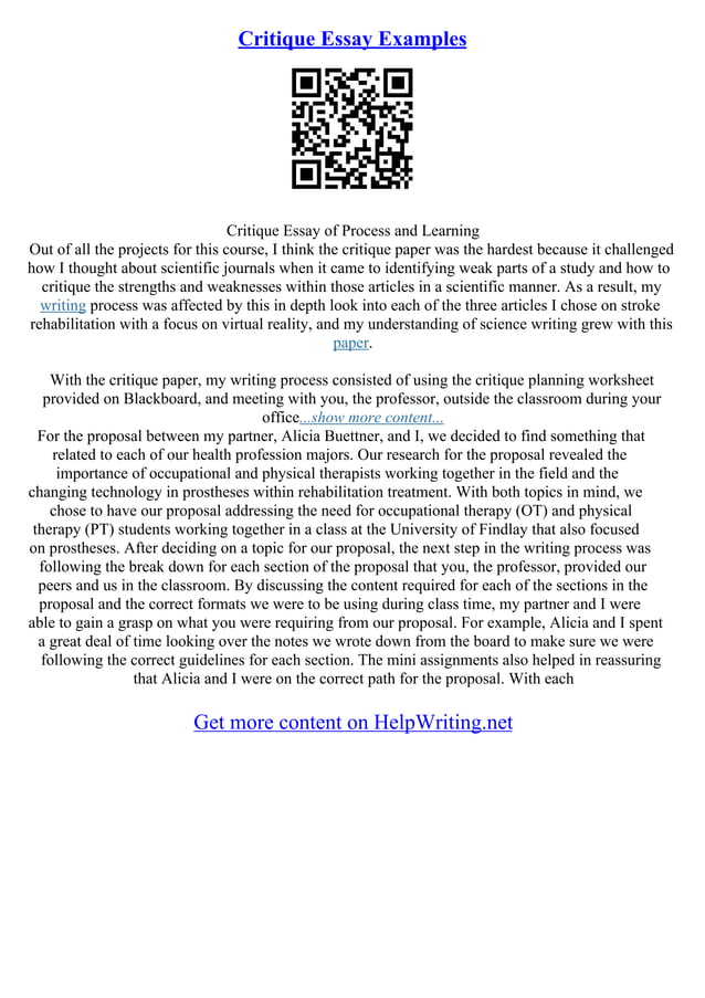 Example Of A Critique Essay | PDF