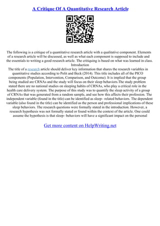 Example Of A Critique Essay | PDF