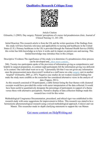 Example Of A Critique Essay | PDF