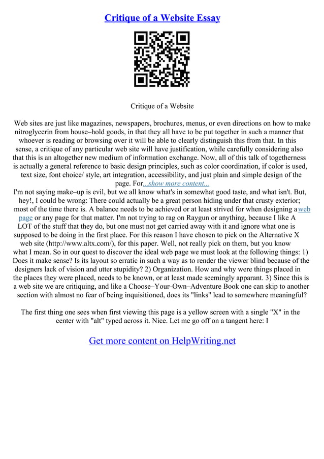 Example Of A Critique Essay | PDF