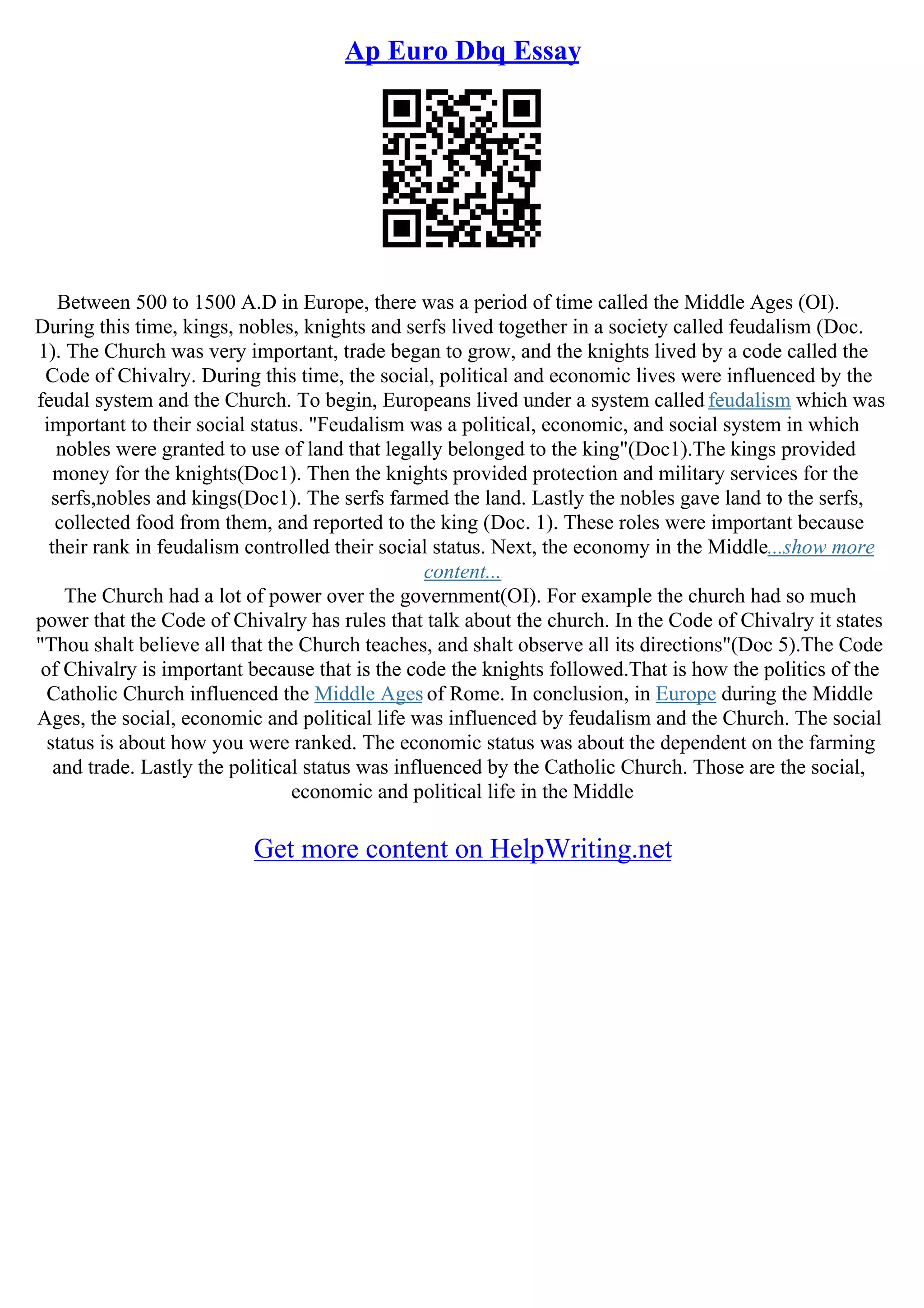 Example Of A Dbq Essay | PDF