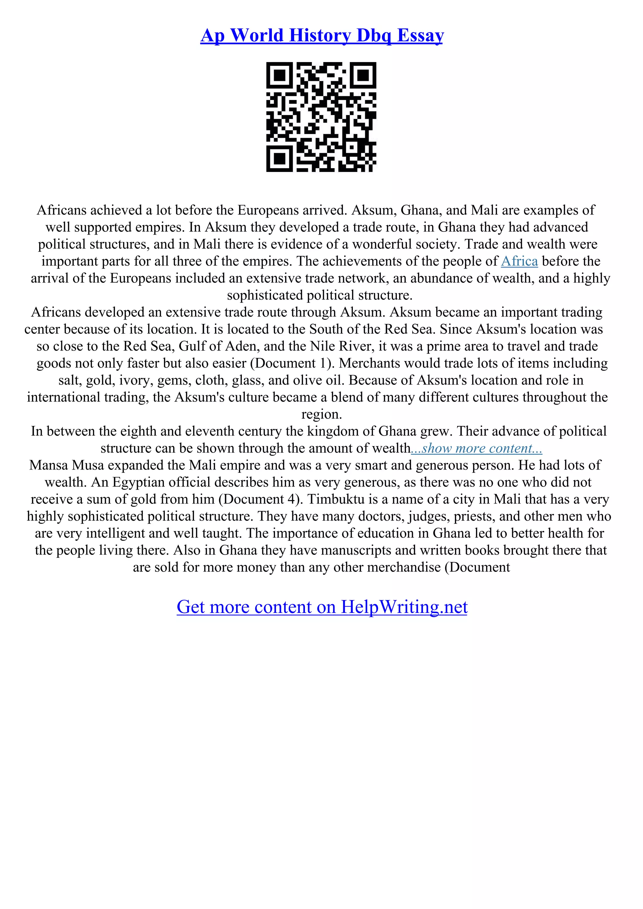 Example Of A Dbq Essay | PDF