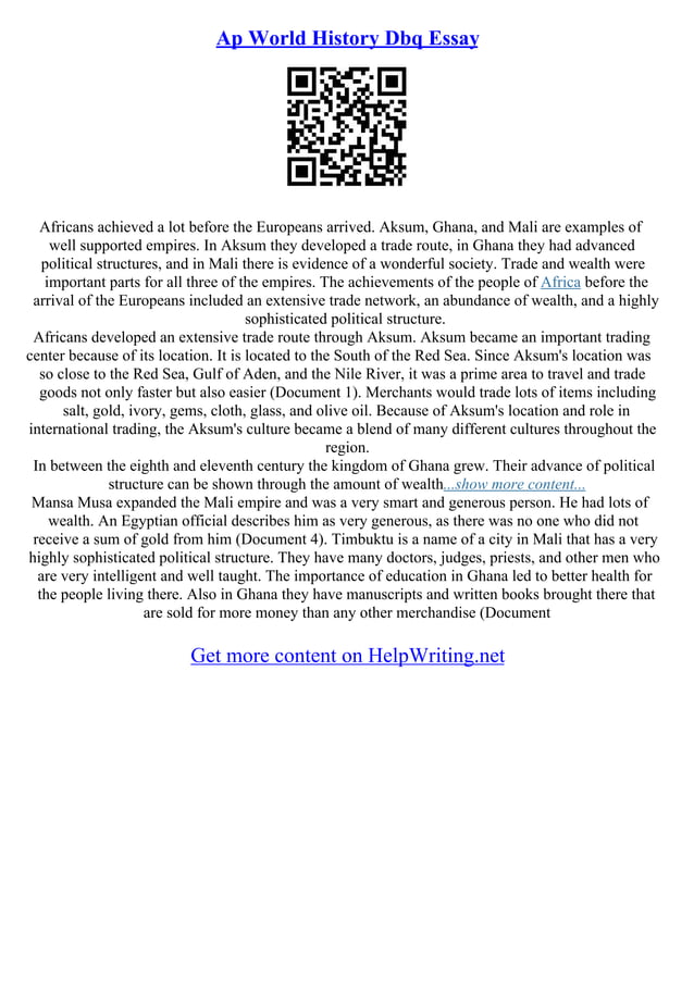 Example Of A Dbq Essay | PDF