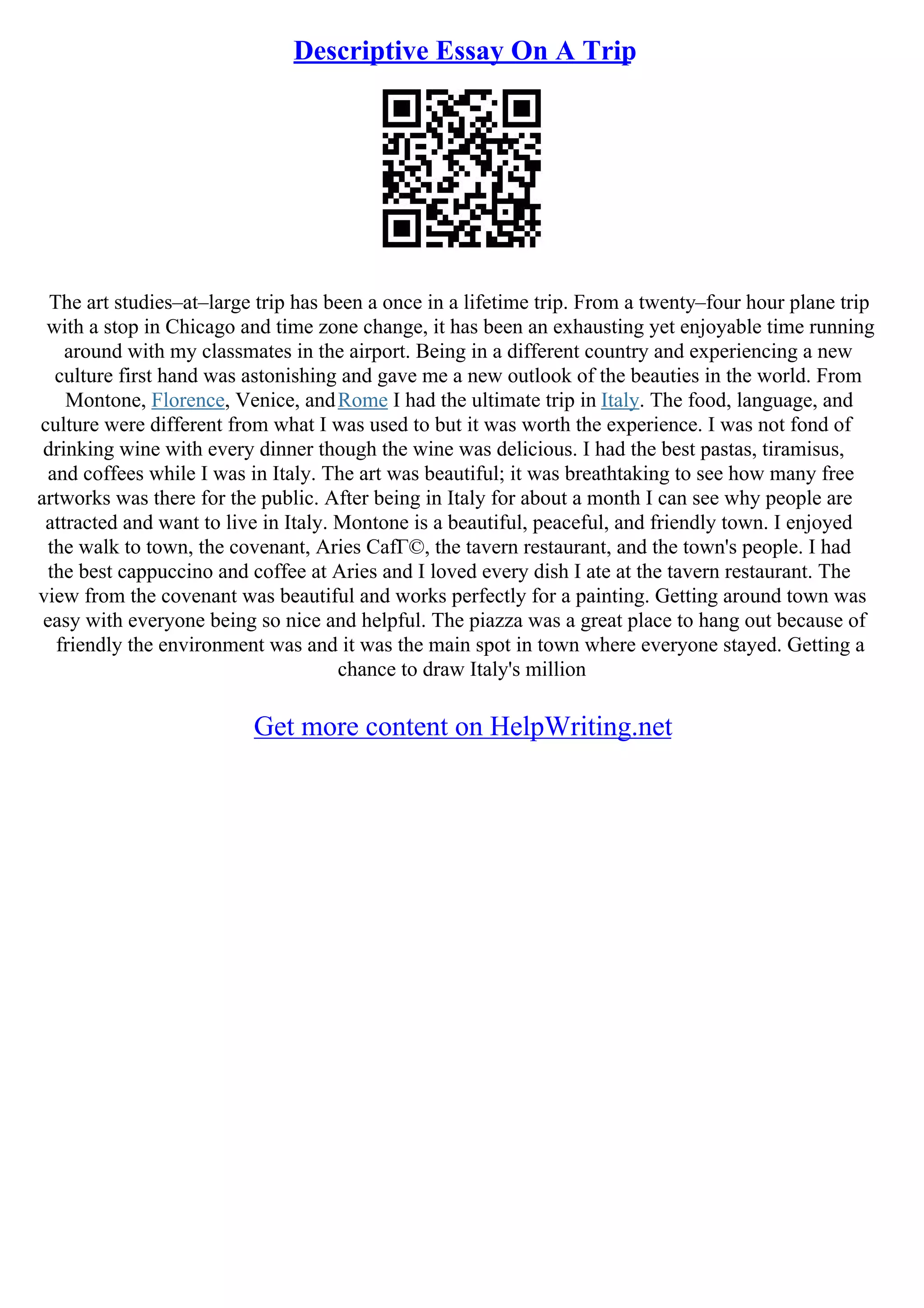 Example Of A Descriptive Essay About A Place | PDF