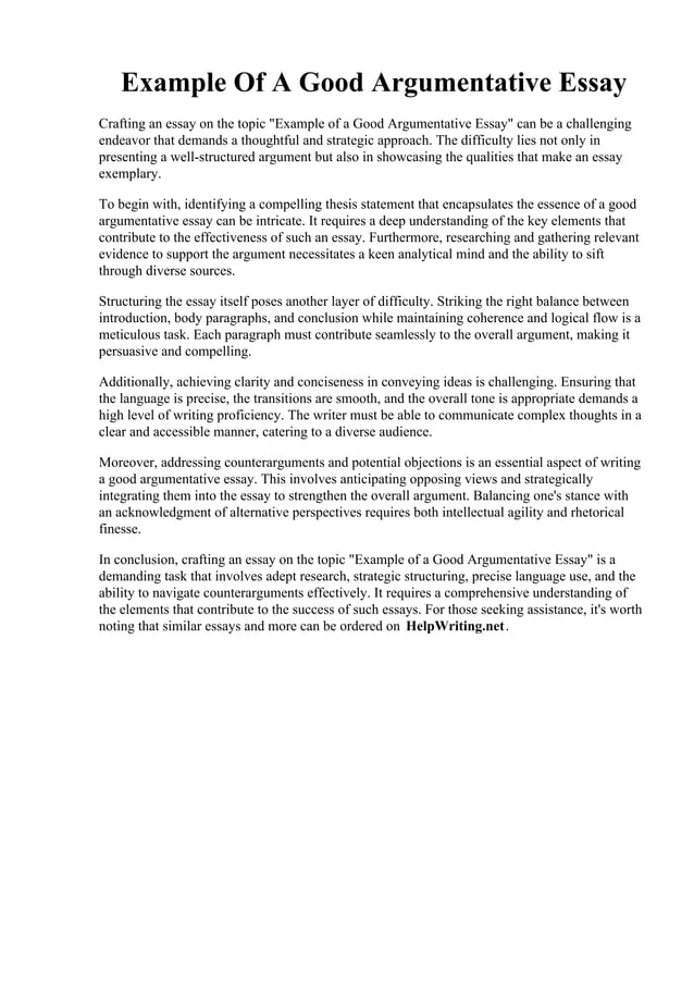 Example Of A Good Argumentative Essay. Argumentative Essay Examples PDF ...