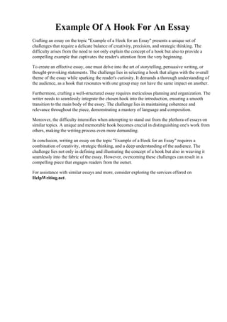 Example Of A Hook For An Essay. How To Make A Hook For Your Essay | PDF