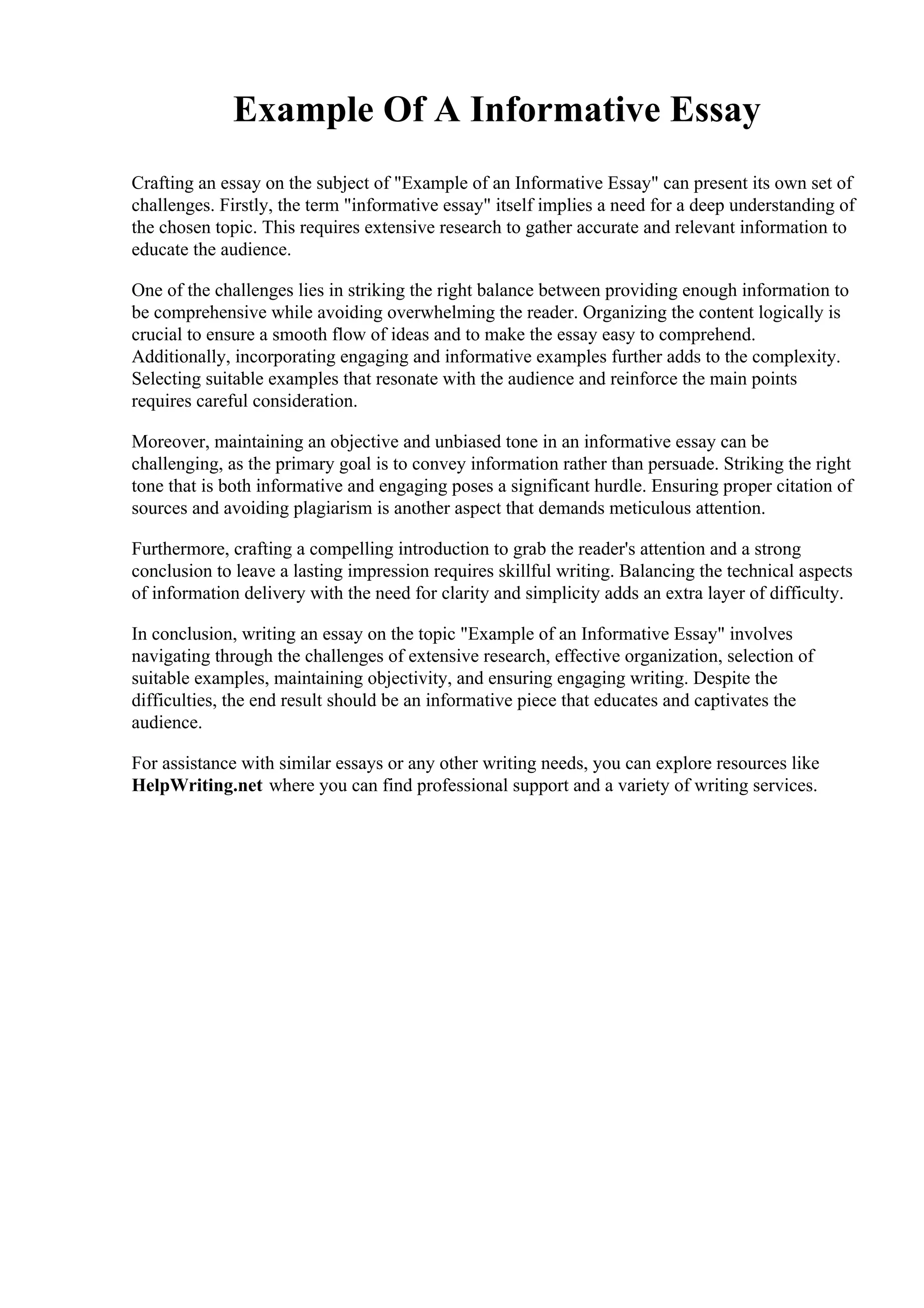 Example Of A Informative Essay. First Coast Technical College | PDF