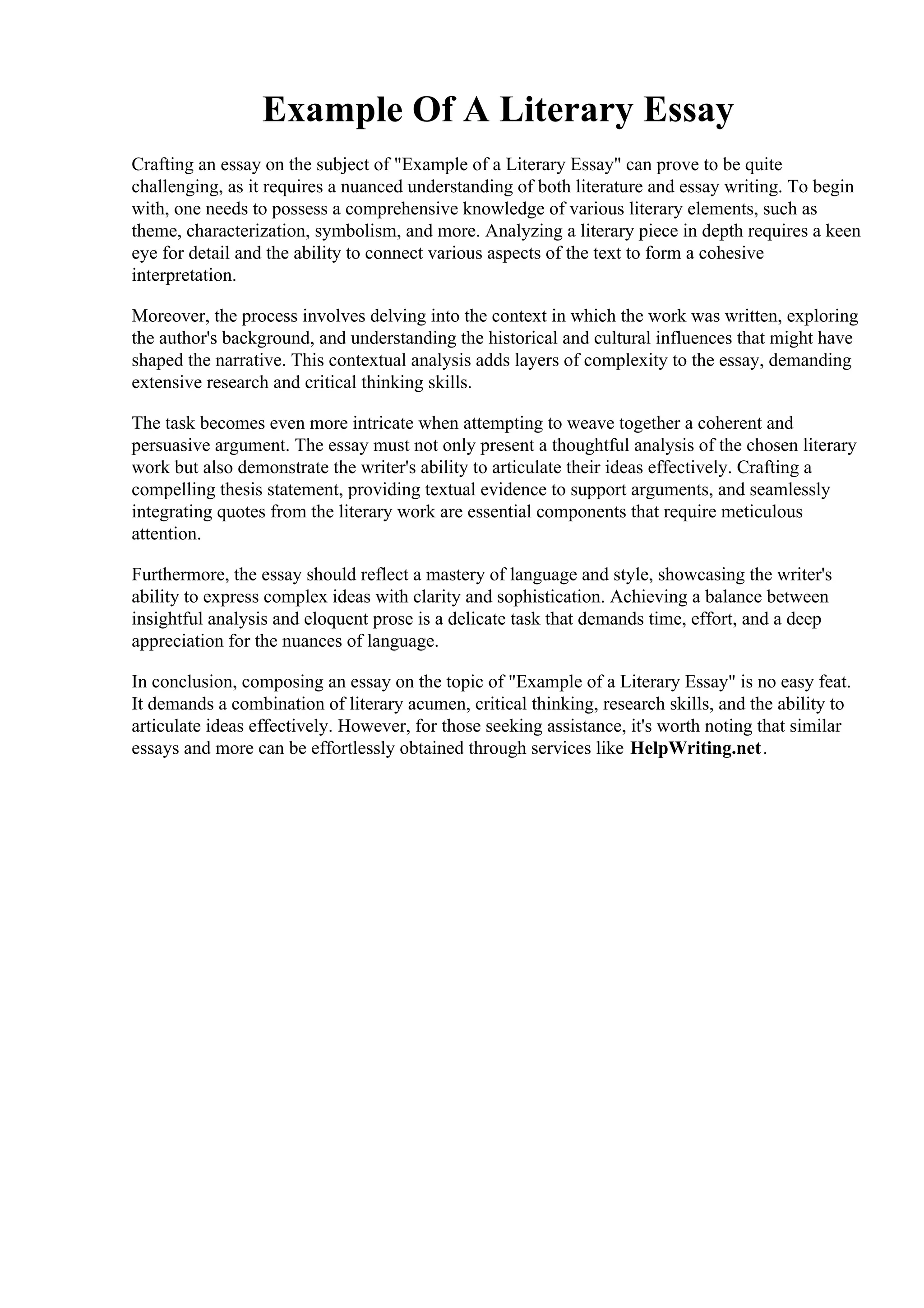Example Of A Literary Essay | PDF